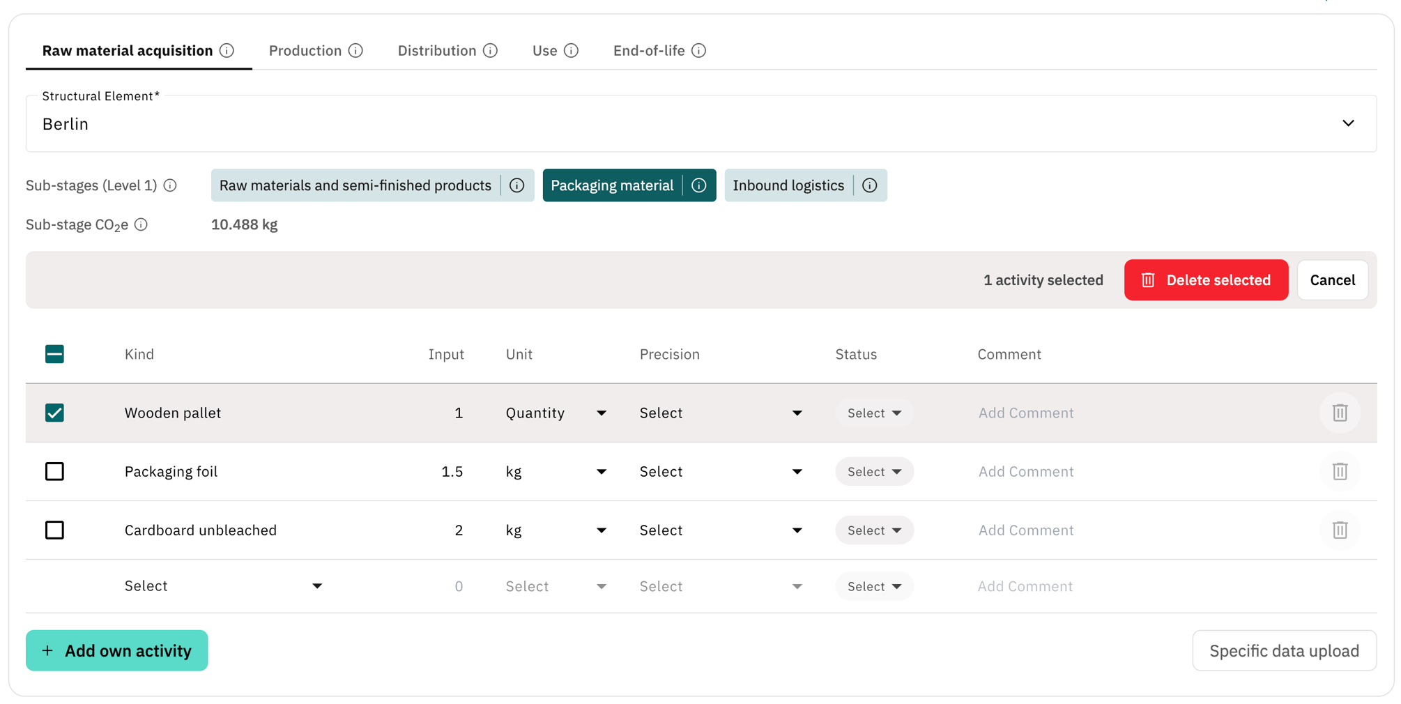 Multi-select deletion for activities