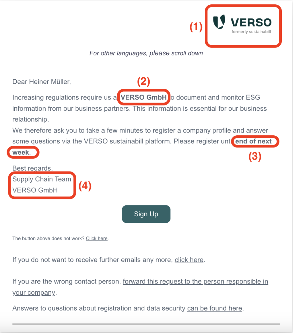 What does the invitation email for my suppliers look like?